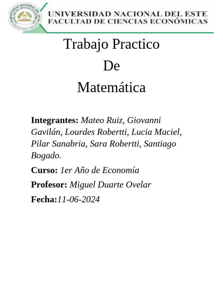Caratula del Trabajo Practico de Matematica | PDF