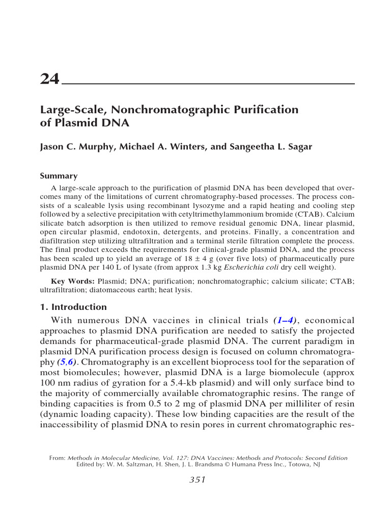 Large-Scale, Nonchromatographic Purification of Plasmid DNA | PDF