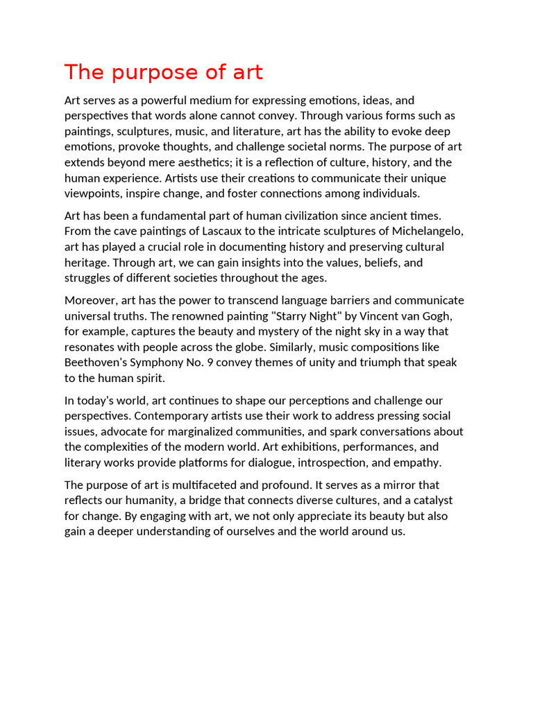 The Multifaceted Purpose of Art | PDF | Paintings | Classics