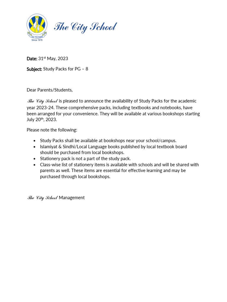 Study Packs 2023 - 2024 SR | PDF
