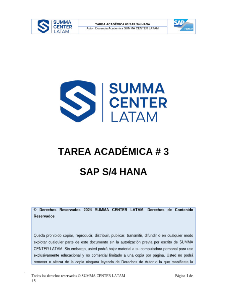 Tarea #3 SAP S4HANA (SUMMA CENTER LATAM) | PDF