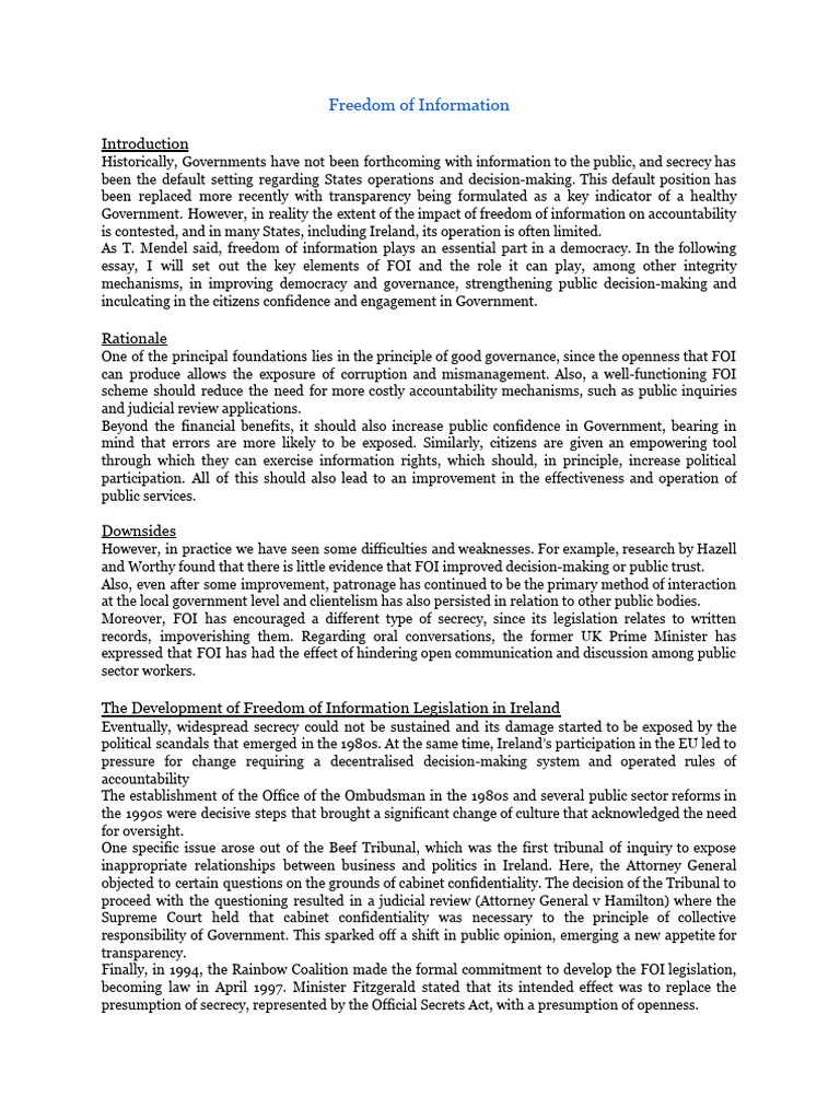 Freedom of Information | PDF | Freedom Of Information Laws By Country ...