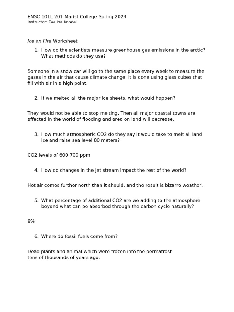 Ice On Fire Worksheet | PDF