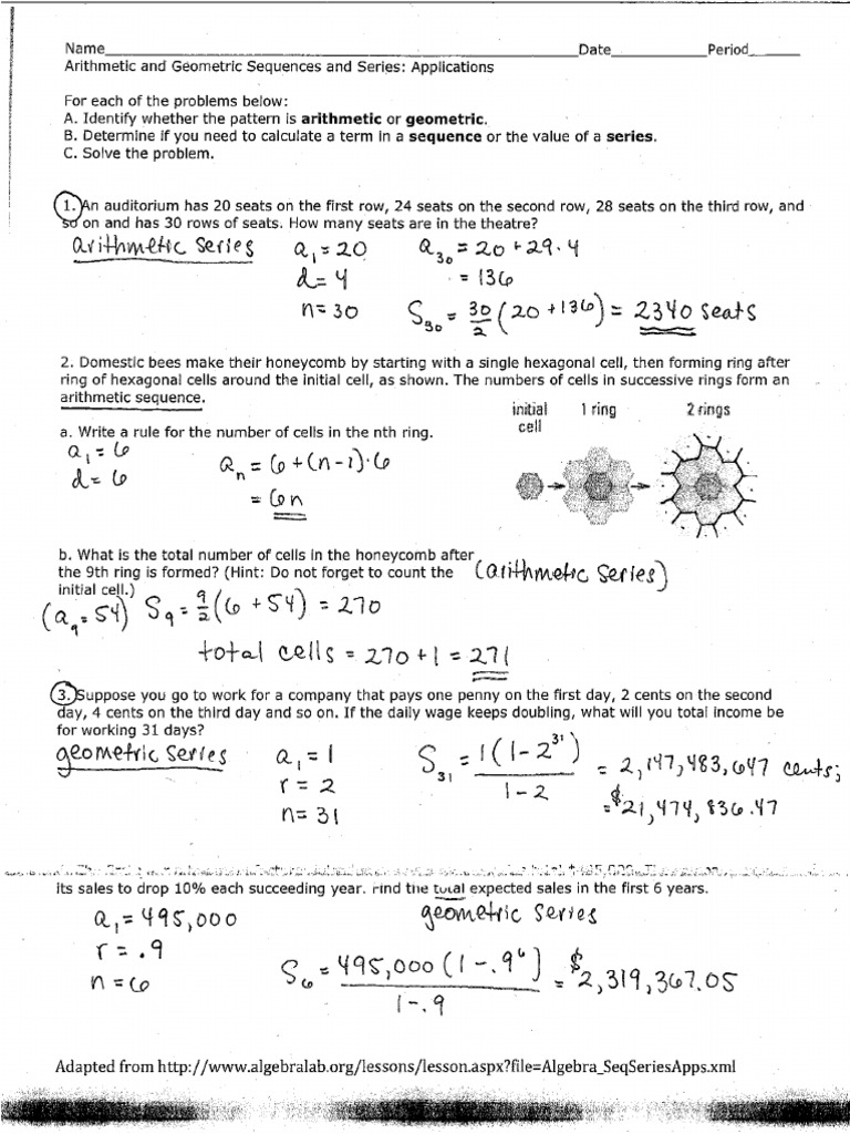 Sequences and Sereis Word Problems Key | PDF