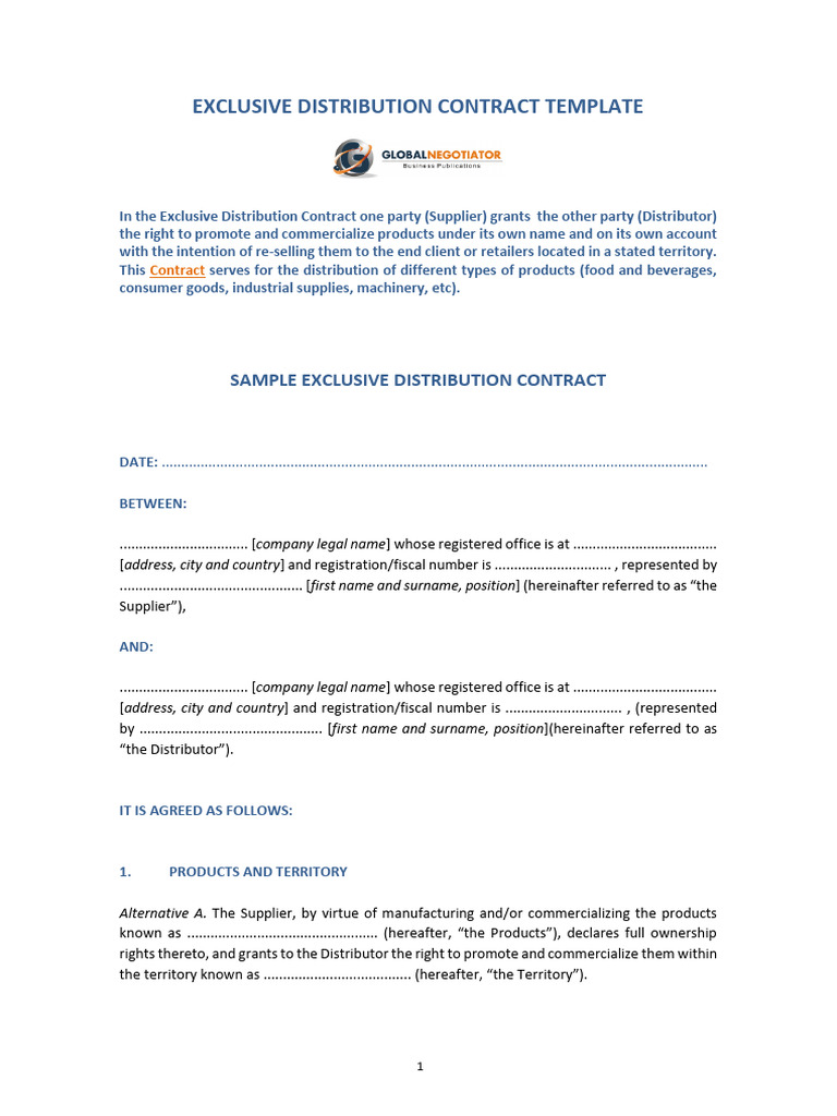 Exclusive Distribution Contract Template Sample | PDF