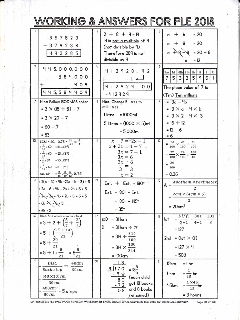 Math Answer Ple 2018 | PDF