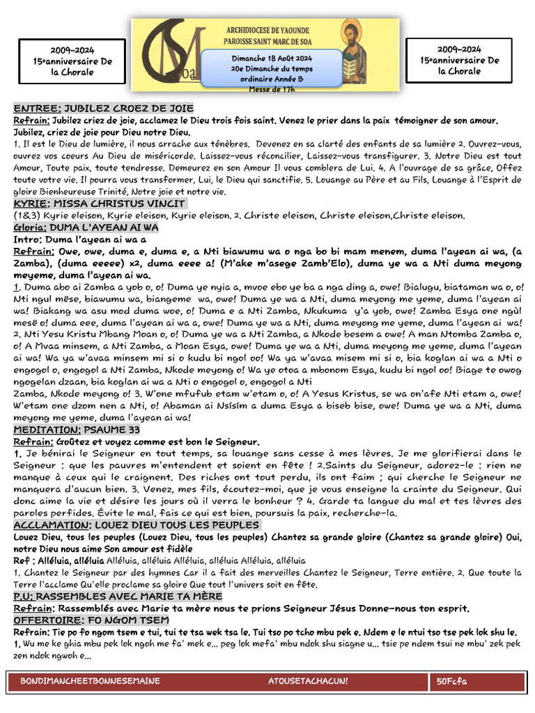 20ème Dimanche TOB 2 | PDF