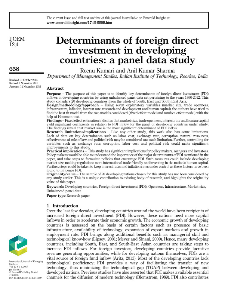 Determinants of Foreign Direct in Developing Countries | PDF | Foreign ...