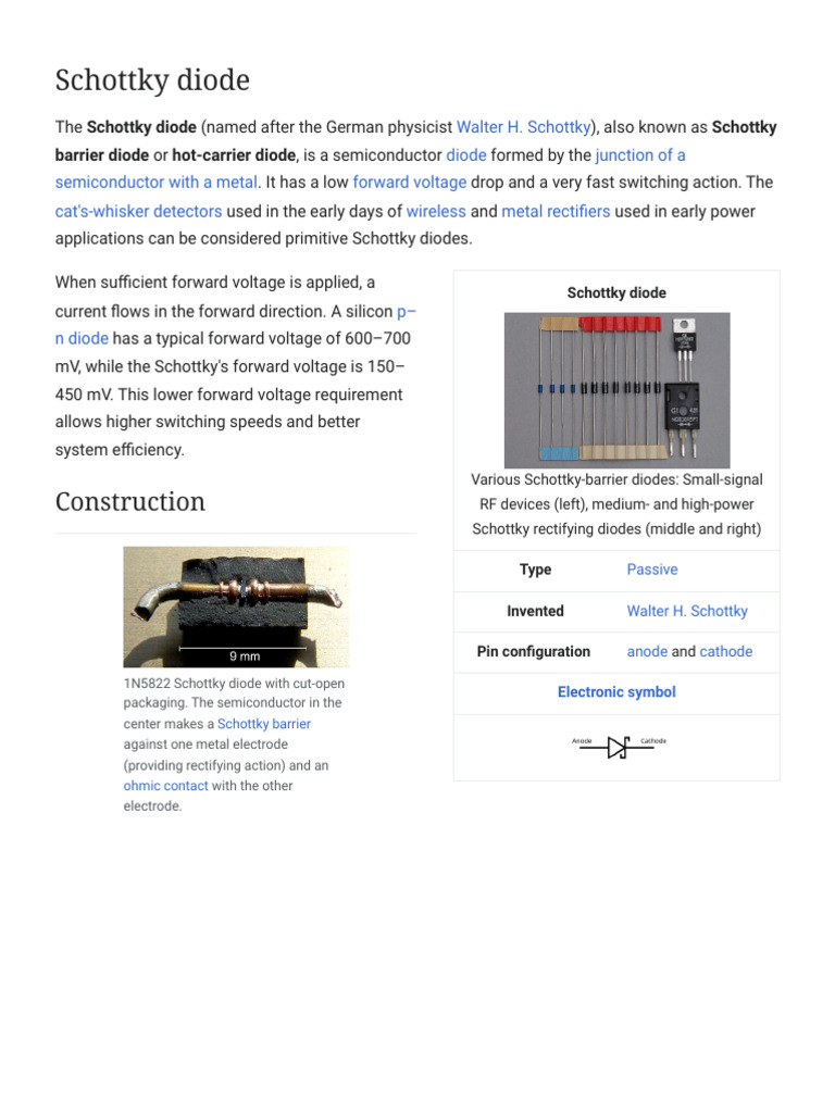Schottky Diode: Fast Switching, Low Voltage | PDF | Diode | P–N Junction