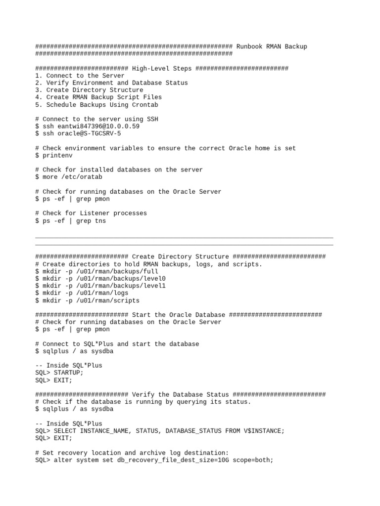 RMAN Backup Runbook | PDF
