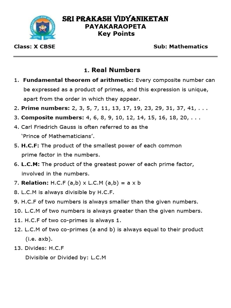 Key Points Chapter Wise | PDF