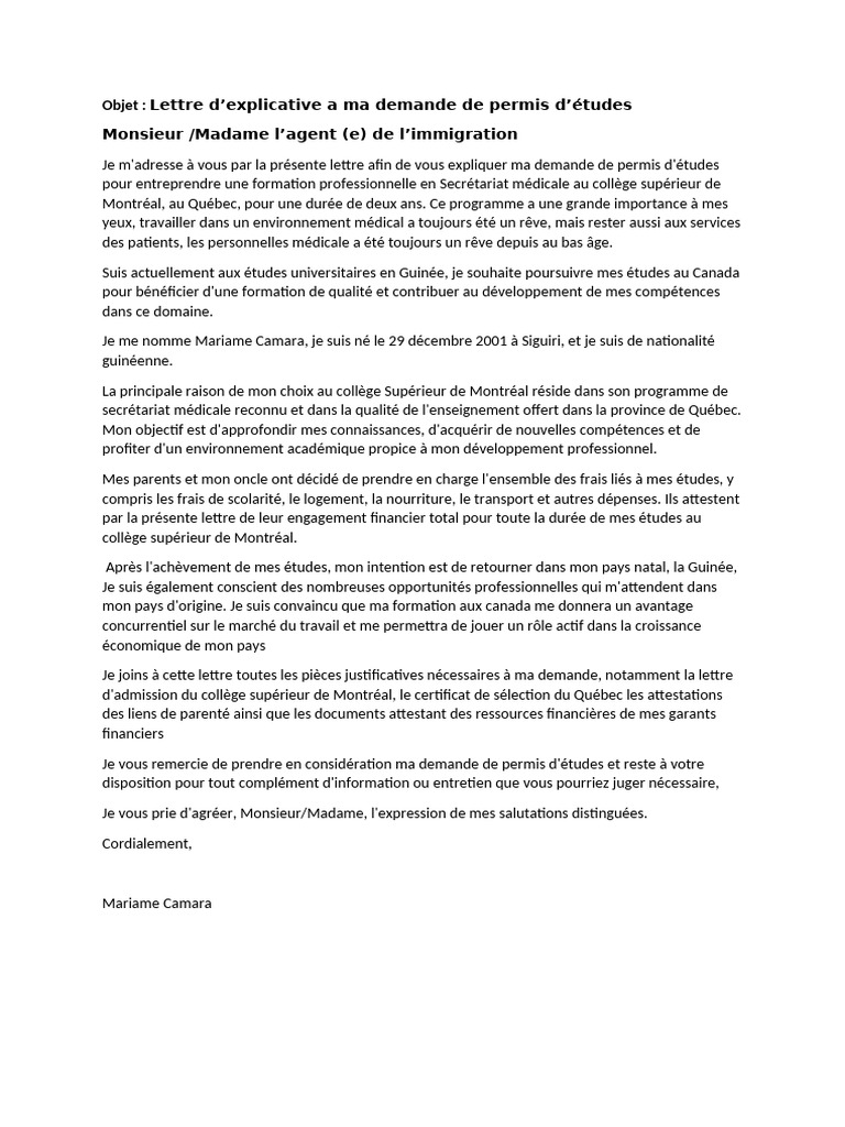 Lettre D'explicatif Mariame Camara | PDF