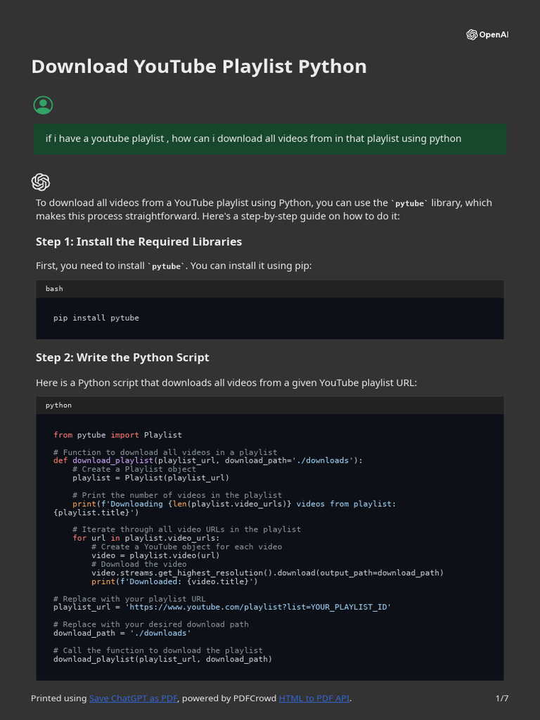 YouTube Playlist Python | PDF
