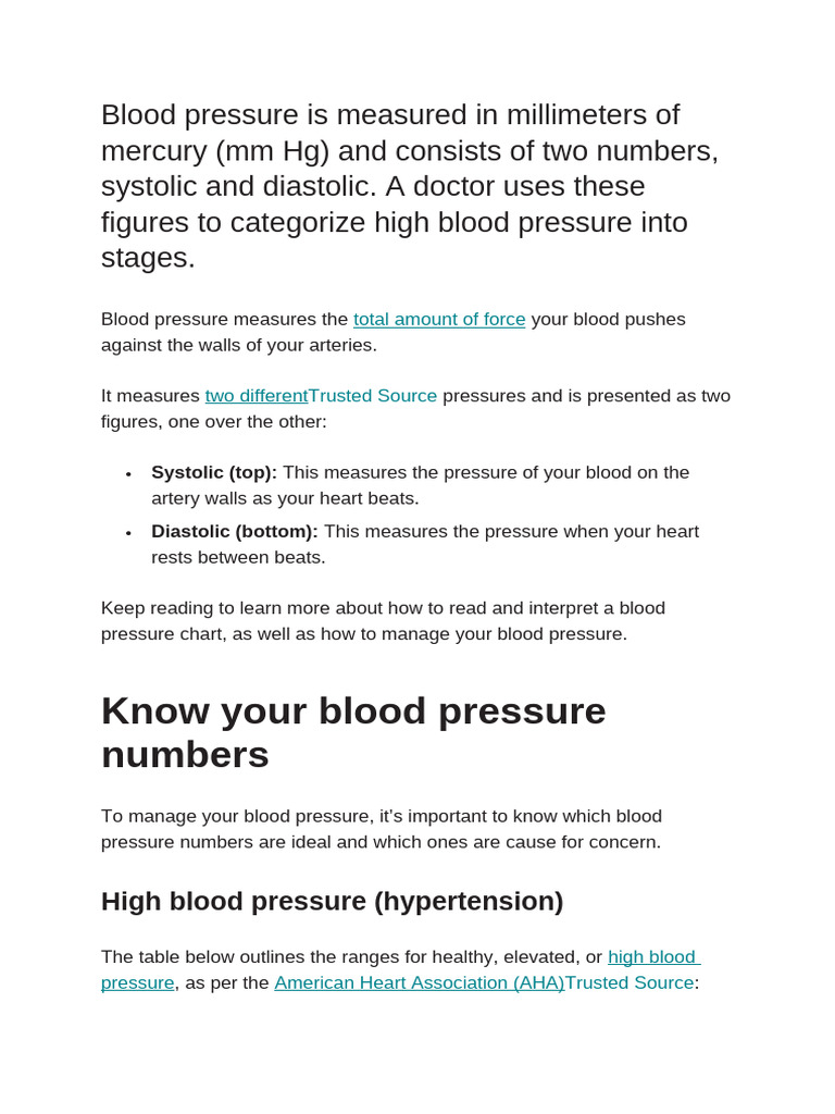 Blood Pressure Is Measured in Millimeters of Mercury | PDF