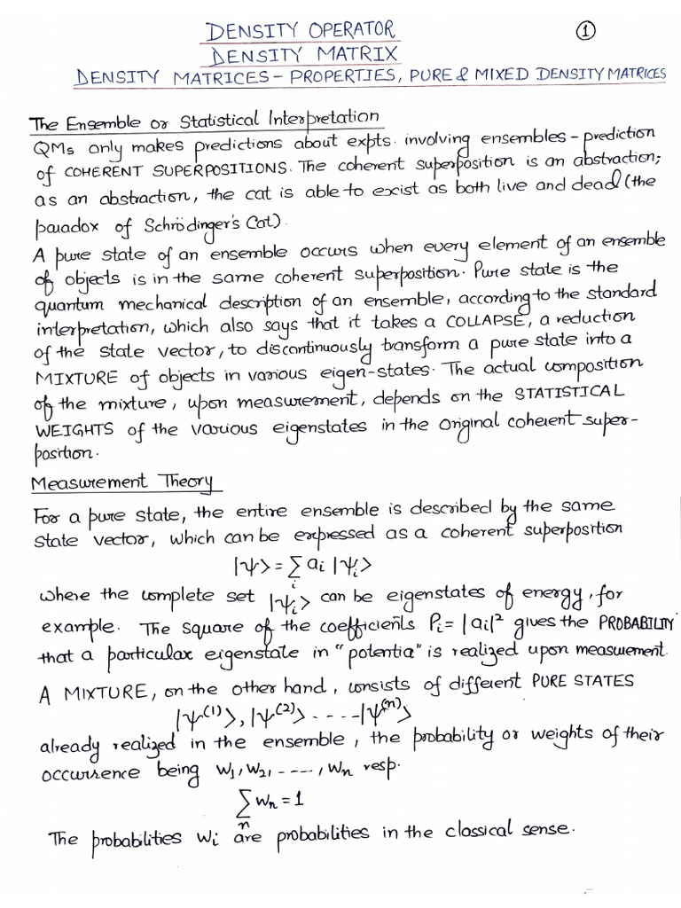 Density Operator Density Matrix | PDF