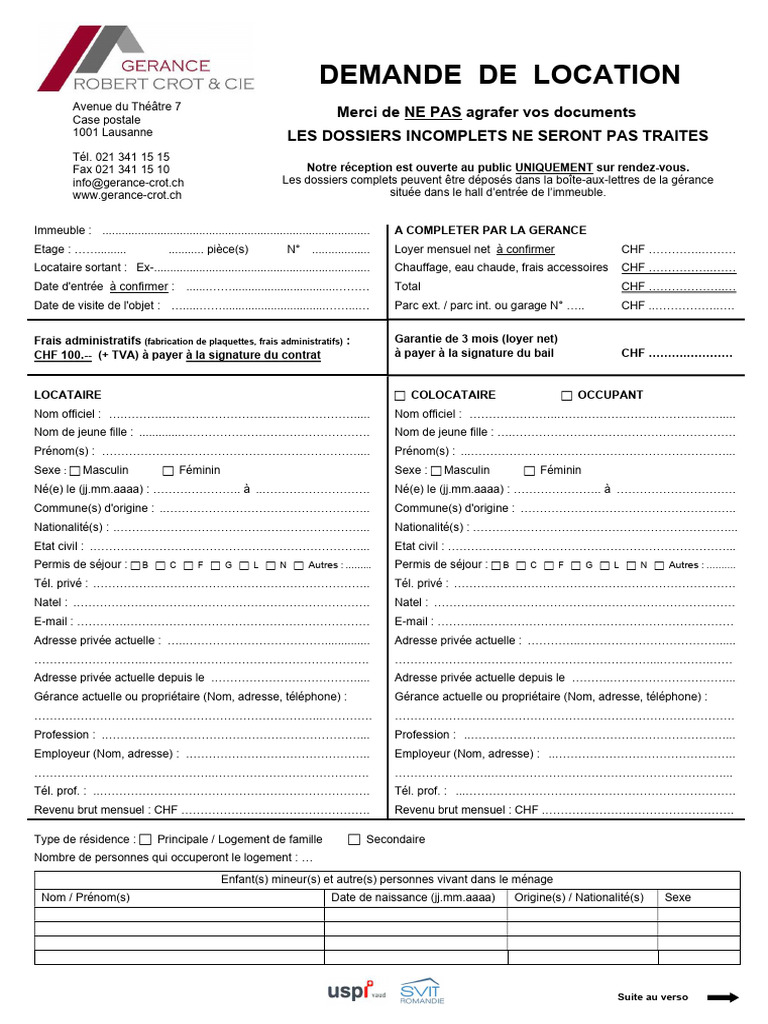 Demande de Location Appartement 2024 | PDF