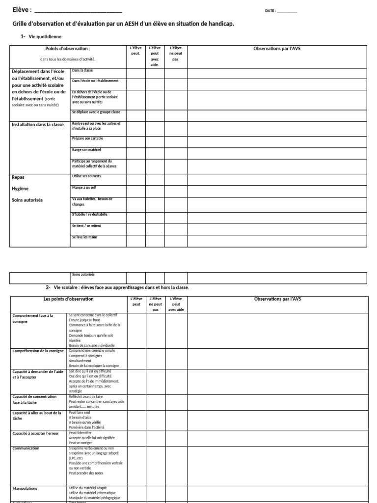 AVS Grille D Observation | PDF