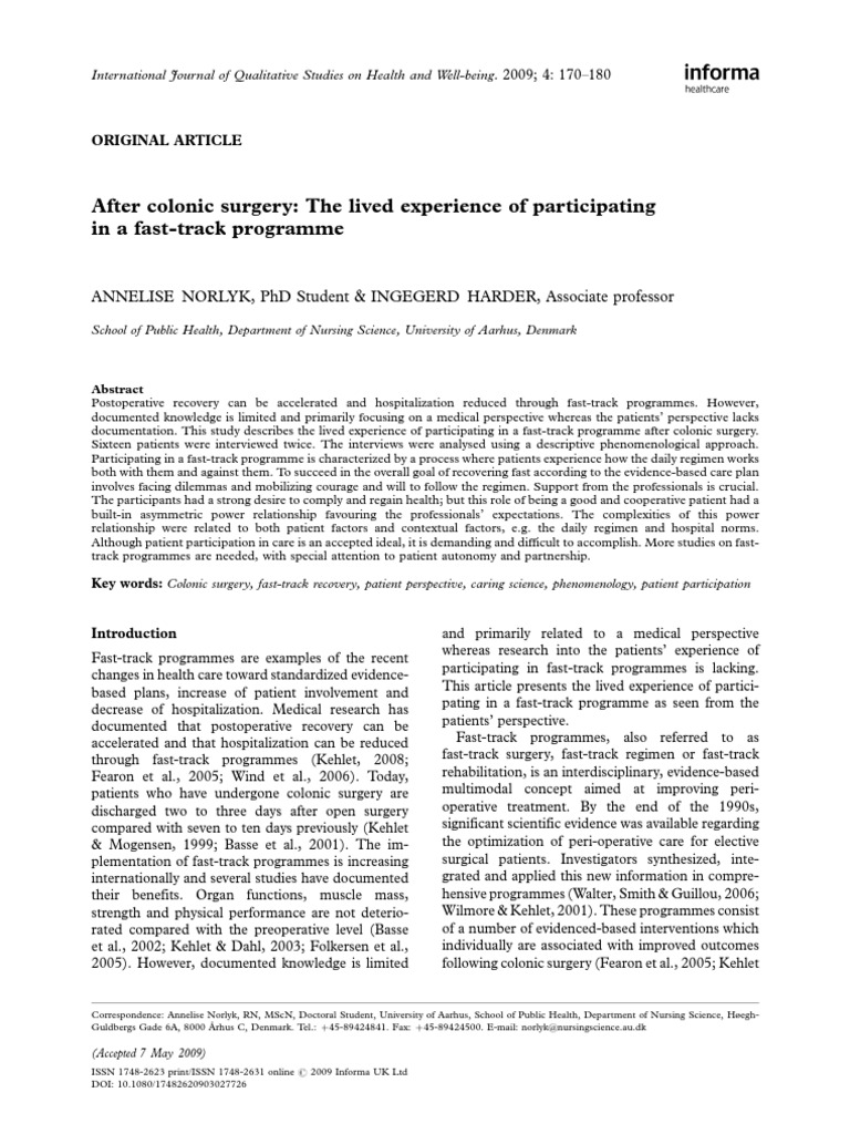 A-Fast Track Recovery | PDF | Surgery | Evidence Based Medicine