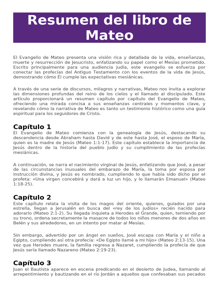 Resumen Del Libro de Mateo | PDF