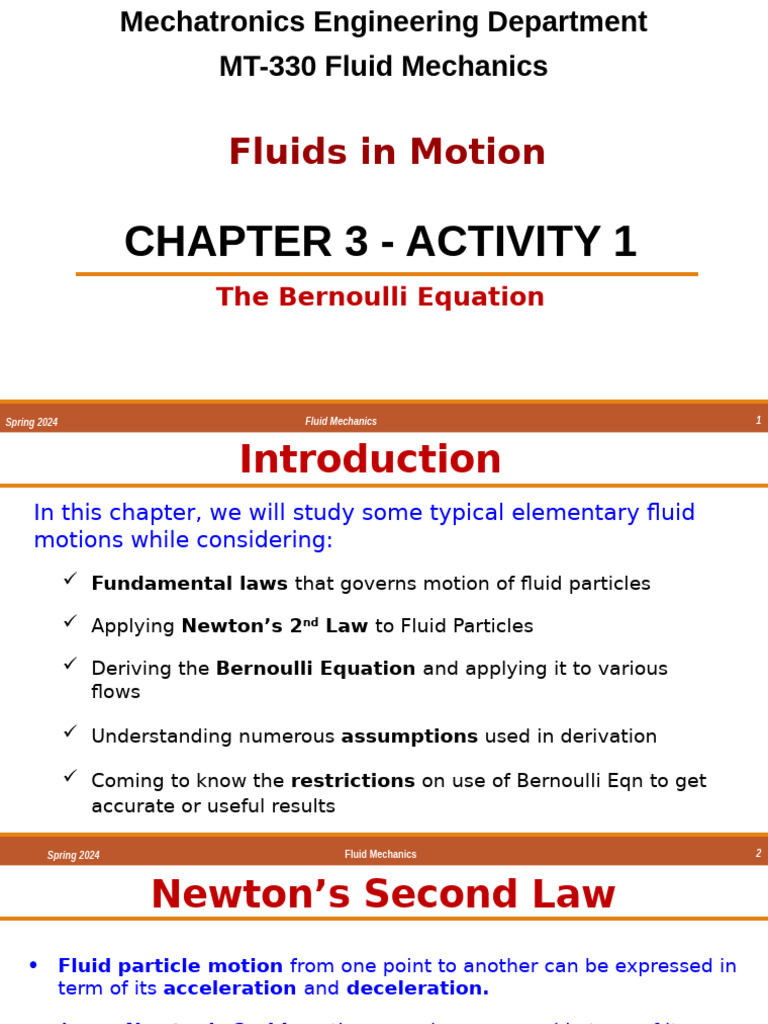 MT330 W6C3A1&2 (Intro-Bernoulli Equation) | PDF