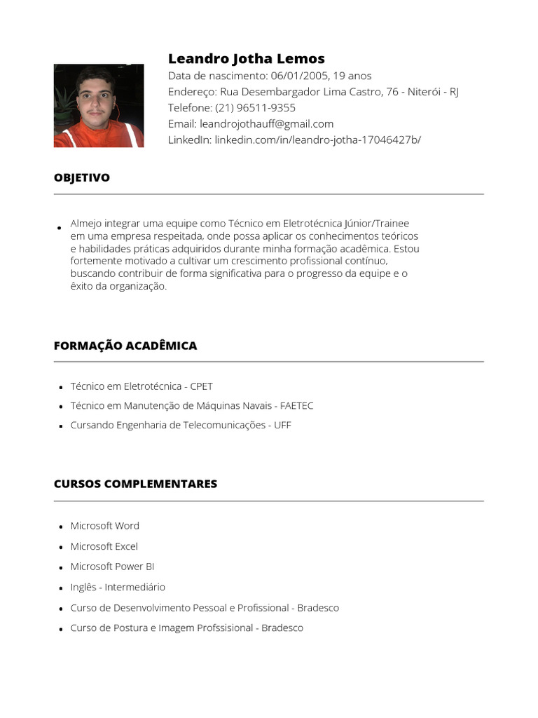 Curriculo - (Leandro Jotha Lemos.) PDF | PDF