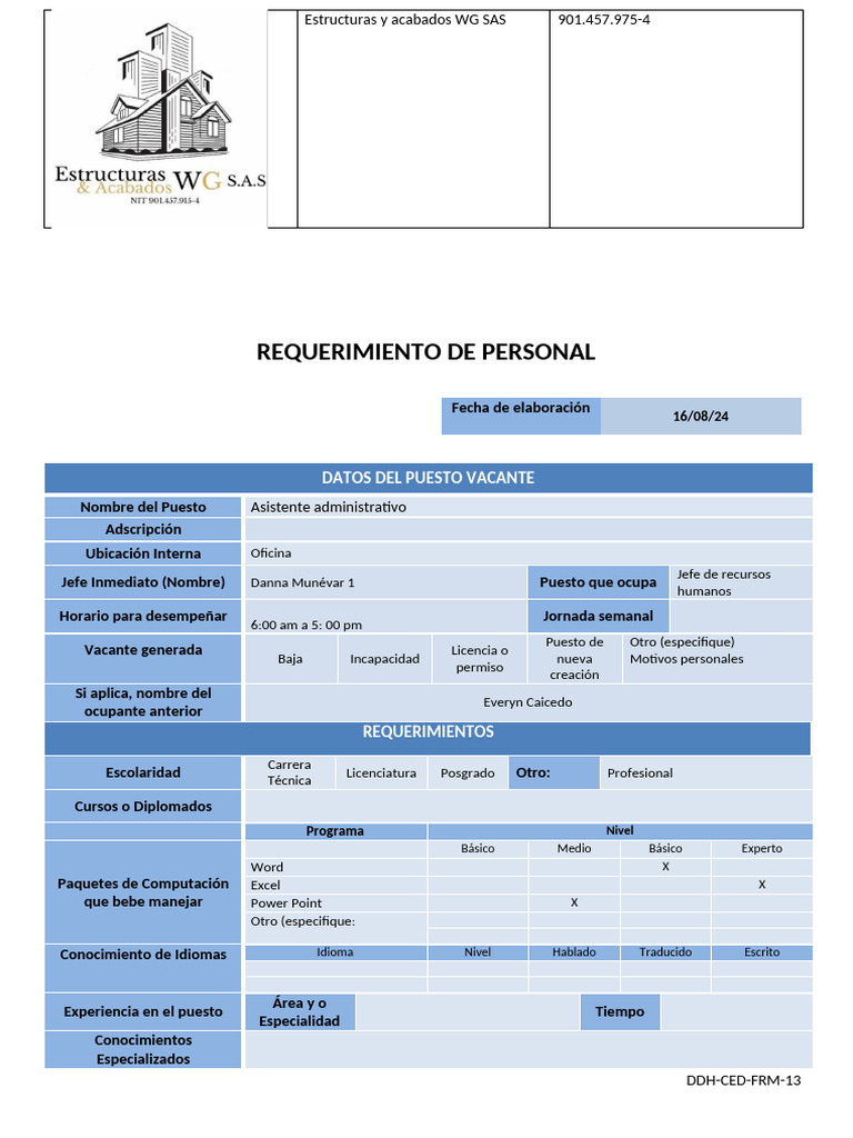 EJEMPLO 3 - FORMATO DE REQUISICION DE PERSONAL | PDF