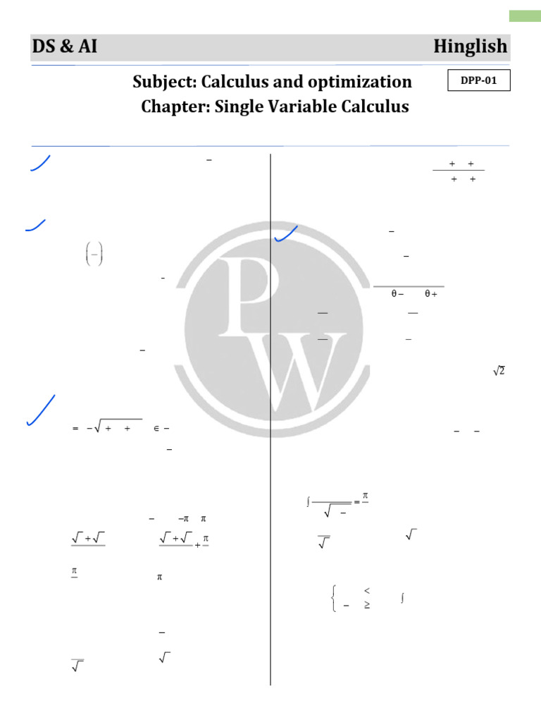 Single Variable Calculus - DPP 01 | PDF