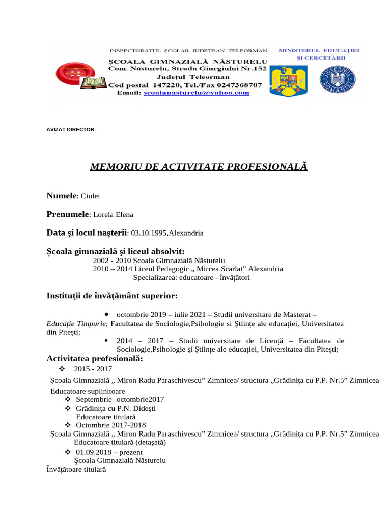1 Memoriu de Activitate | PDF