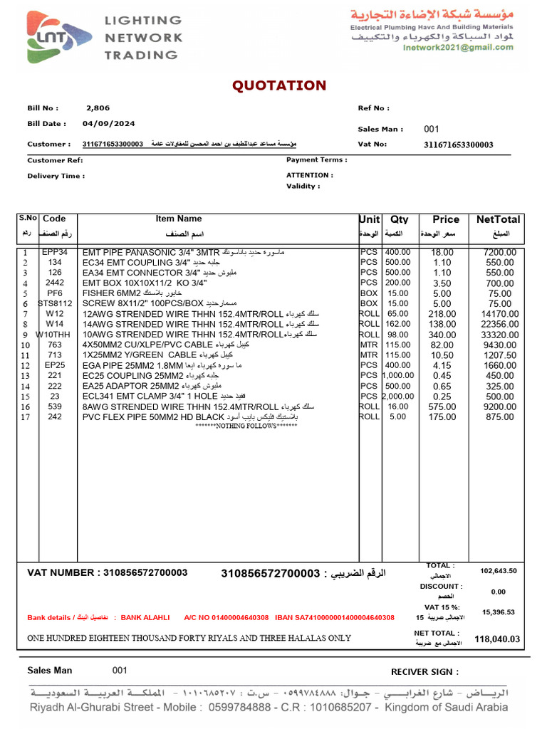 Quotation: Nettotal Price Qty Unit | PDF