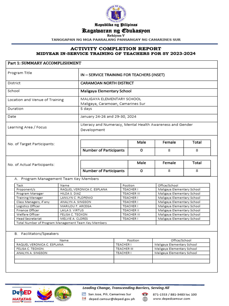 Activity Completion Report | PDF