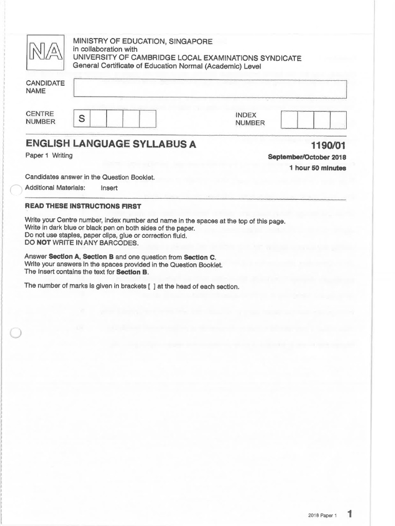 2018 Gce Na Level Paper 1 & 2 | PDF