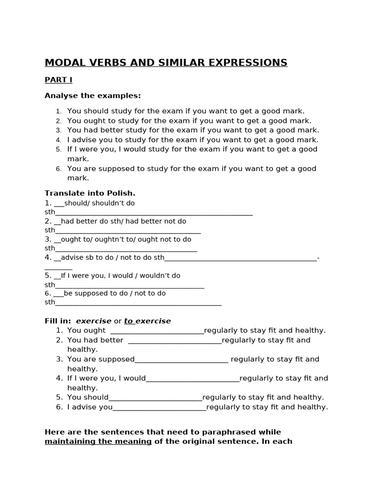 MODAL VERBS AND SIMILAR EXPRESSIONS | PDF