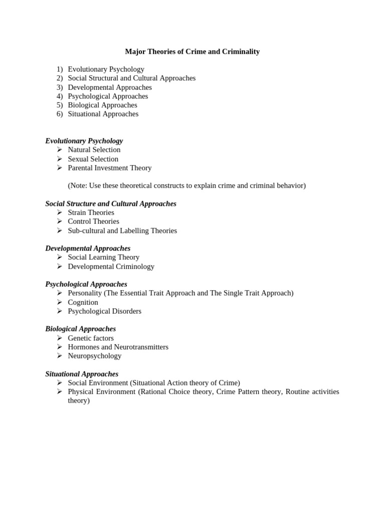 Major Theories of Crime and Criminal Behavior | PDF
