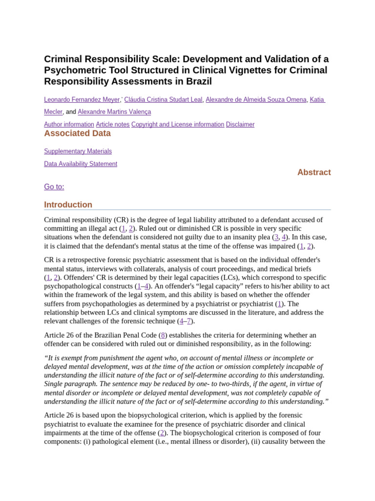 Criminal Responsibility Scale | PDF | Mental Disorder | Psychiatry
