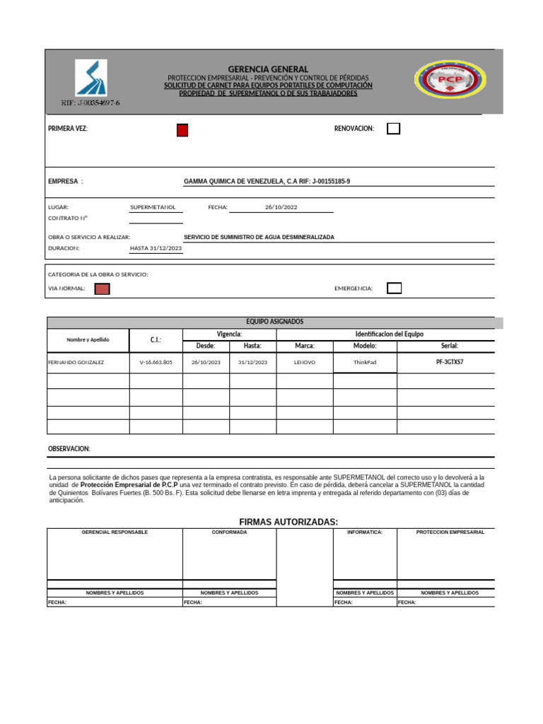 Solicitud Carnet Acceso Laptop 26102023 | PDF