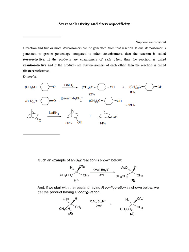 Stereoselectivity and Stereospecificity | PDF