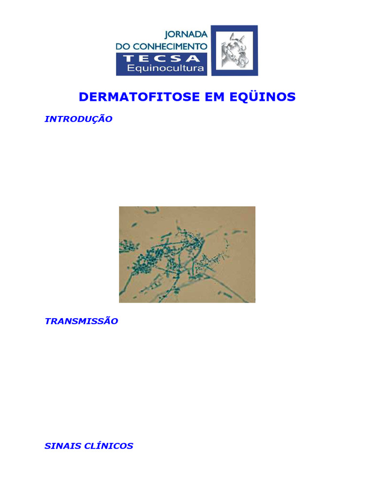 Dermatofitose em Equinos: Causas e Diagnóstico | PDF | Pele animal | Fungo
