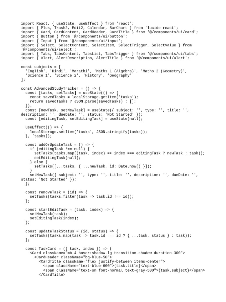 Enhanced React Study Tracker - TSX | PDF