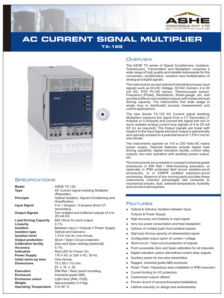 TX 122 Ac Current Signal Multiplier | PDF