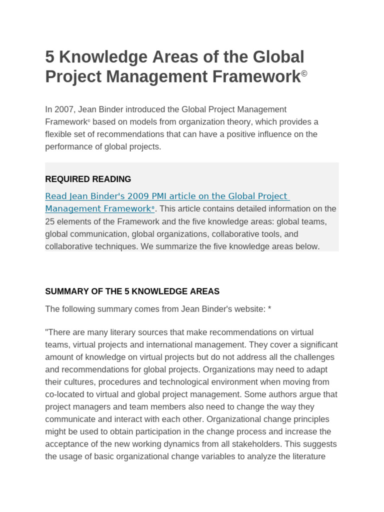 5 Knowledge Areas of The Global Project Management Framework | PDF