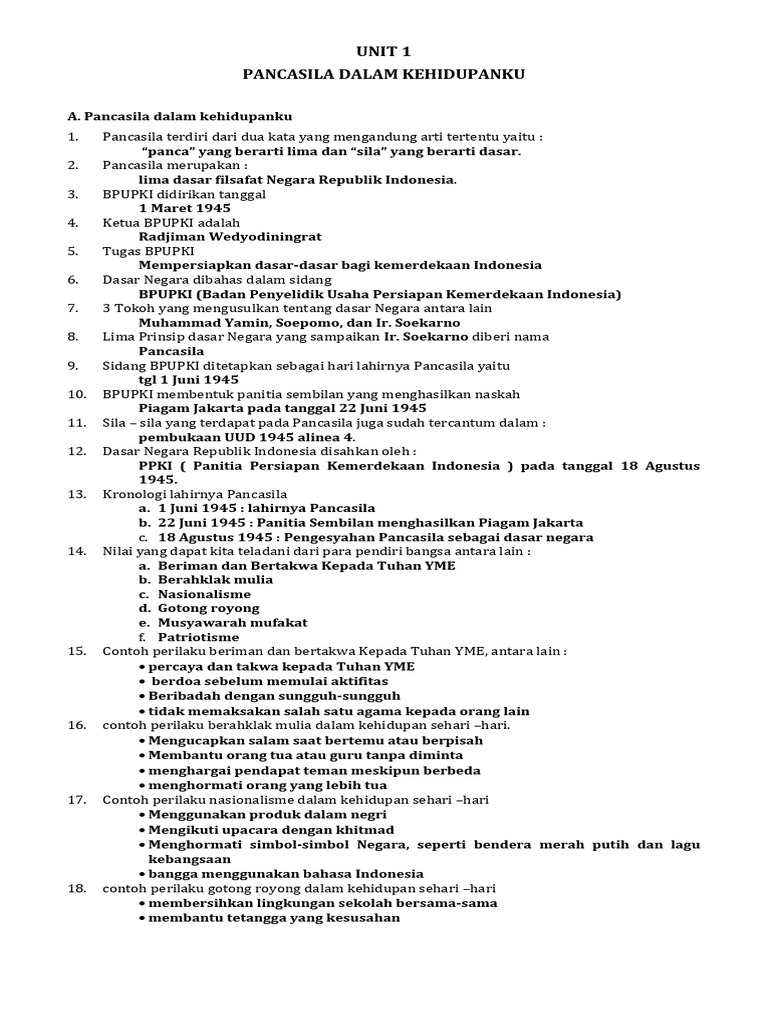 CATATAN PANCASILA UNIT 1 | PDF