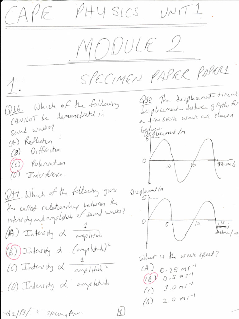 Cape Physics U1 P1 Module 2 Specimen Paper May June 2007-2023 With Answers Handwritten | PDF