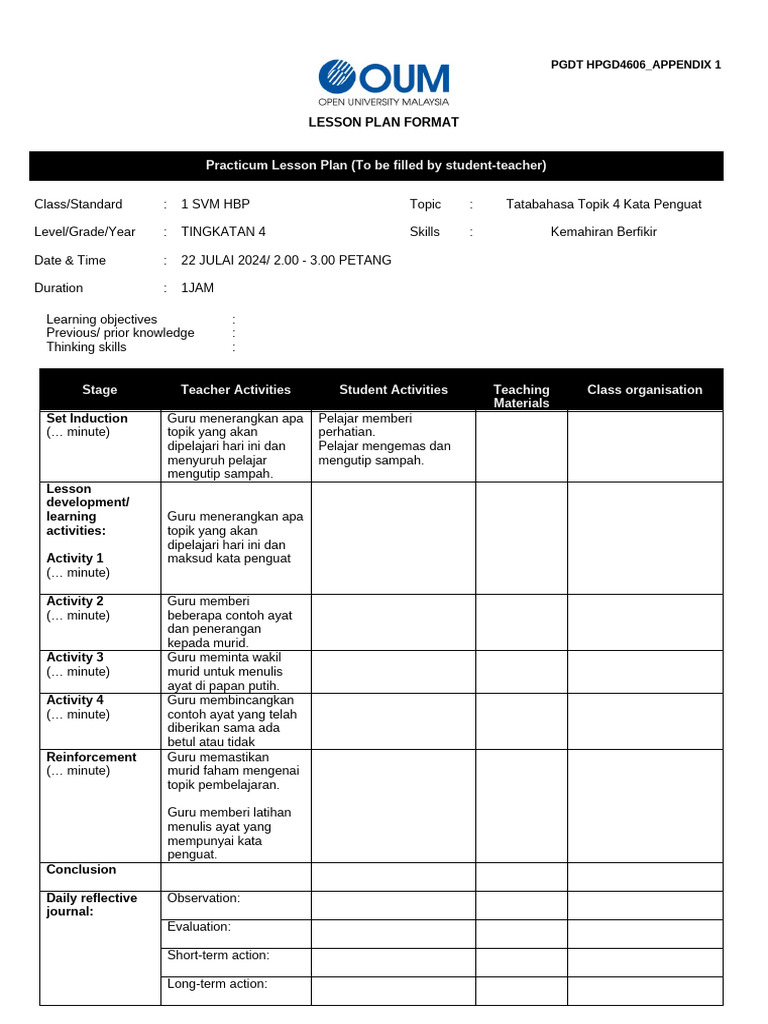 Appendix 1 - PGDTLesson Plan Format | PDF