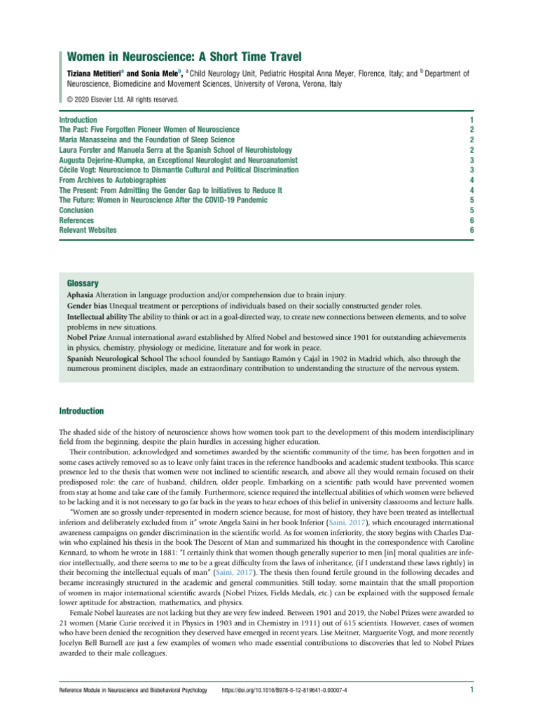 Women in Neuroscience A Short Time Travel | PDF
