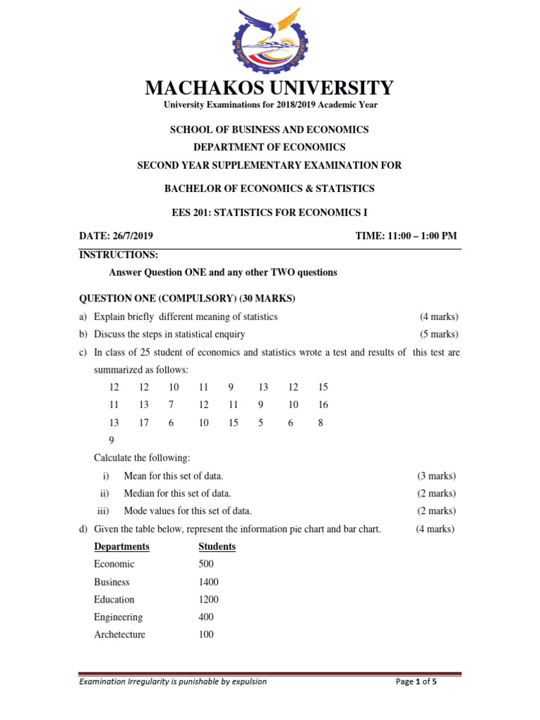 Ees 201 Statistics For Economics I | PDF | Mean | Teaching Methods & Materials