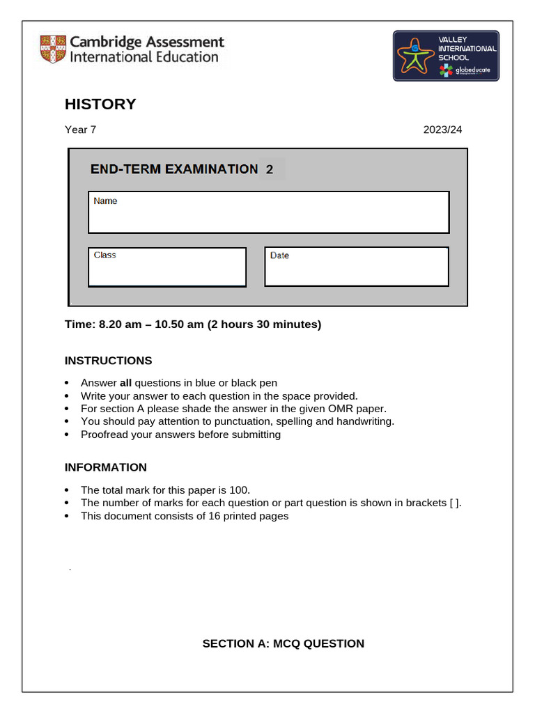 History Year 7 - Edited - Answer Scheme | PDF