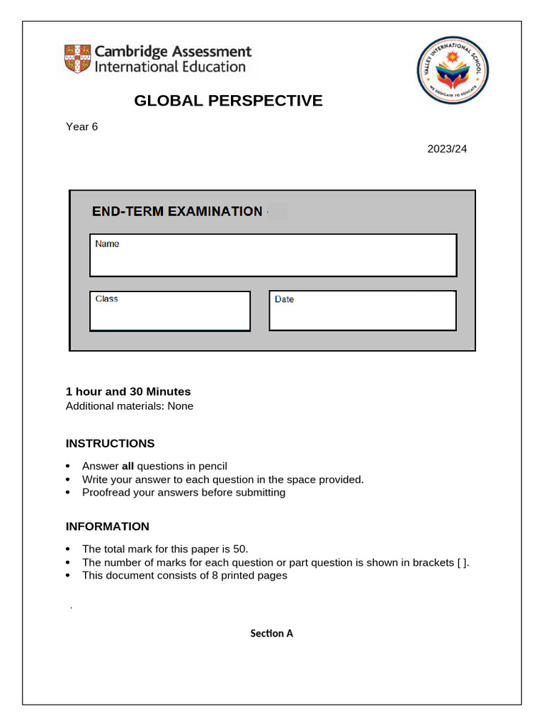 Year 6 GP - Edited Exam Paper | PDF