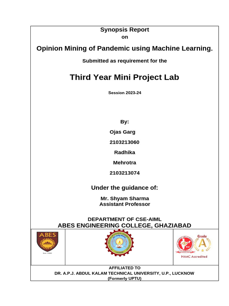 Synopsis Sample Mini Project KCS554 | PDF