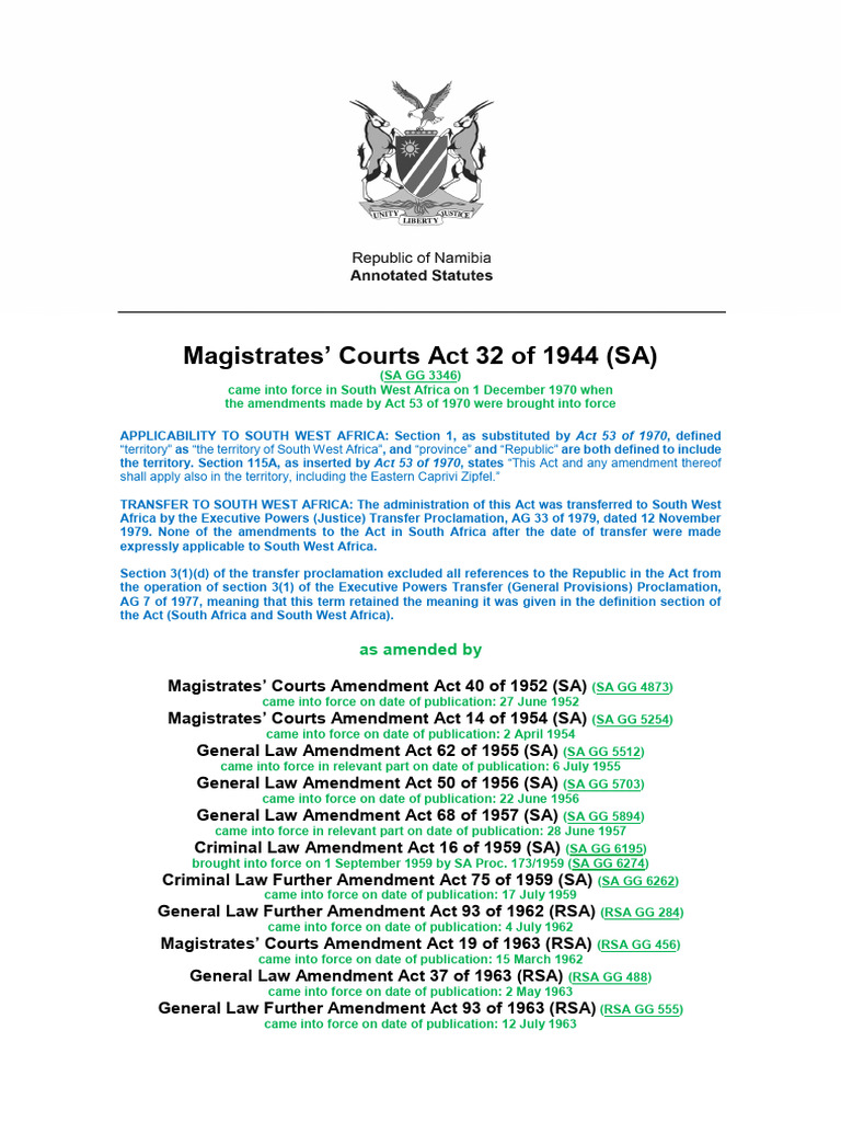 Magistrates' Courts Act 32 of 1944 | PDF