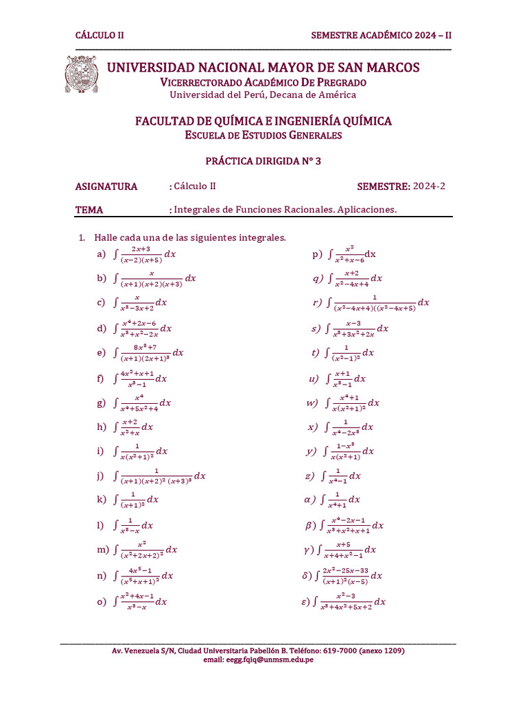 Práctica Dirigida 3. Integración de Funciones Racionales Por Descomposición en Fracciones ...